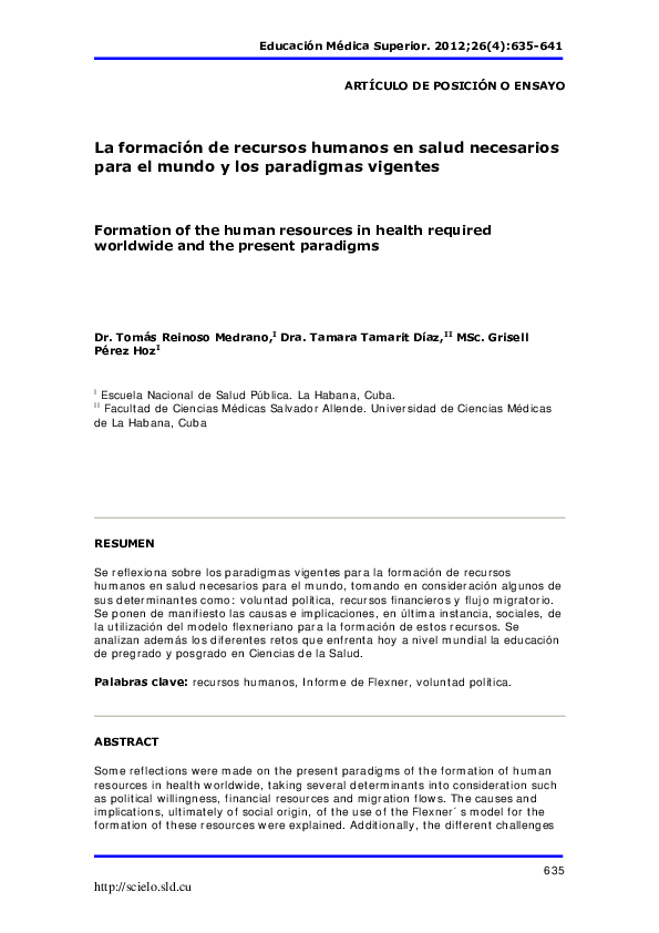 (PDF) La formación de recursos humanos en salud necesarios para el mundo y los paradigmas ...