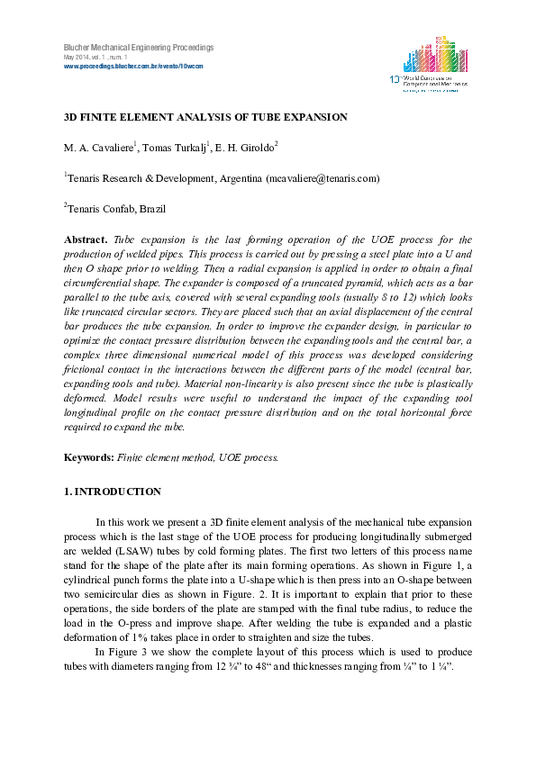 (PDF) 3D Finite Element Analysis of Tube Expansion
