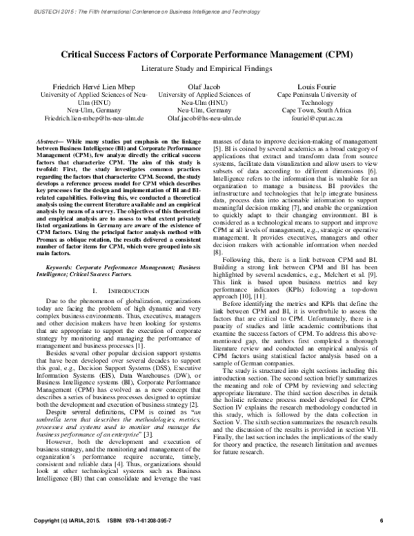 (PDF) Critical Success Factors of Corporate Performance Management (CPM)