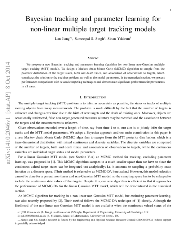 (PDF) Bayesian Tracking and Parameter Learning for Non-Linear Multiple ...