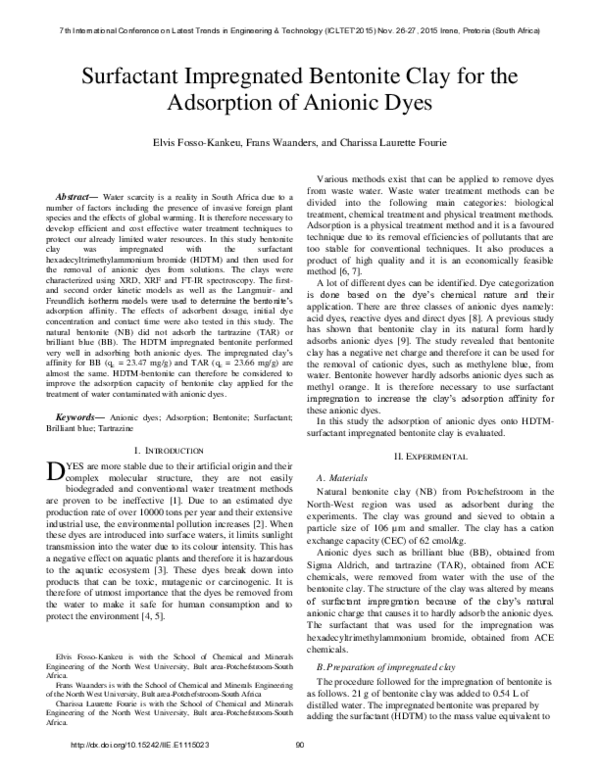 (PDF) Surfactant Impregnated Bentonite Clay for the Adsorption of ...