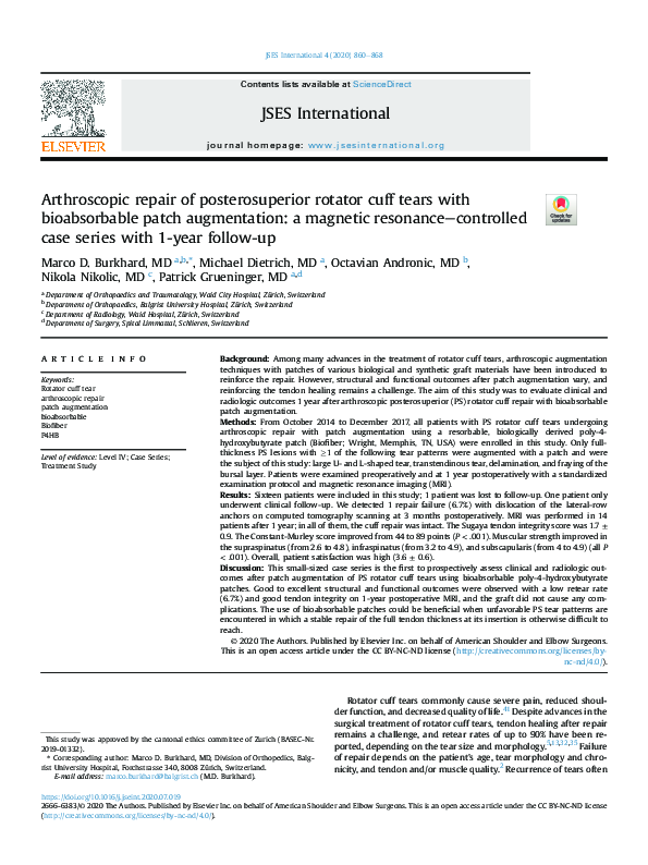 (PDF) Arthroscopic Repair of Posterosuperior Rotator Cuff Tears