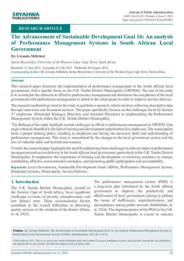 (PDF) The Advancement of Sustainable Development Goal 16: An analysis ...