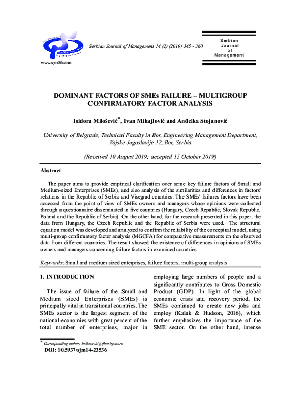 (PDF) Dominant factors of SMEs failure: Multigroup confirmatory factor analysis