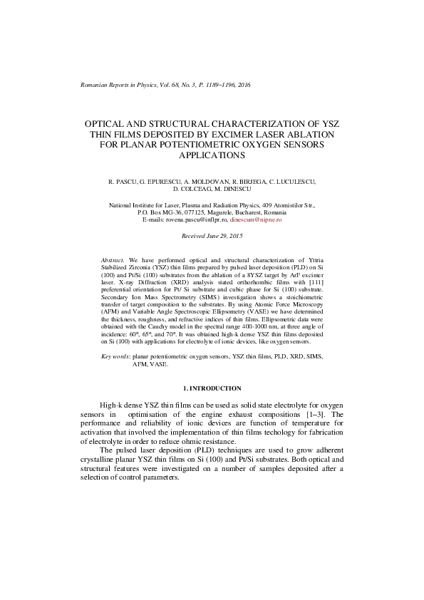 (PDF) Optical and Structural Characterization of Ysz Thin Films ...