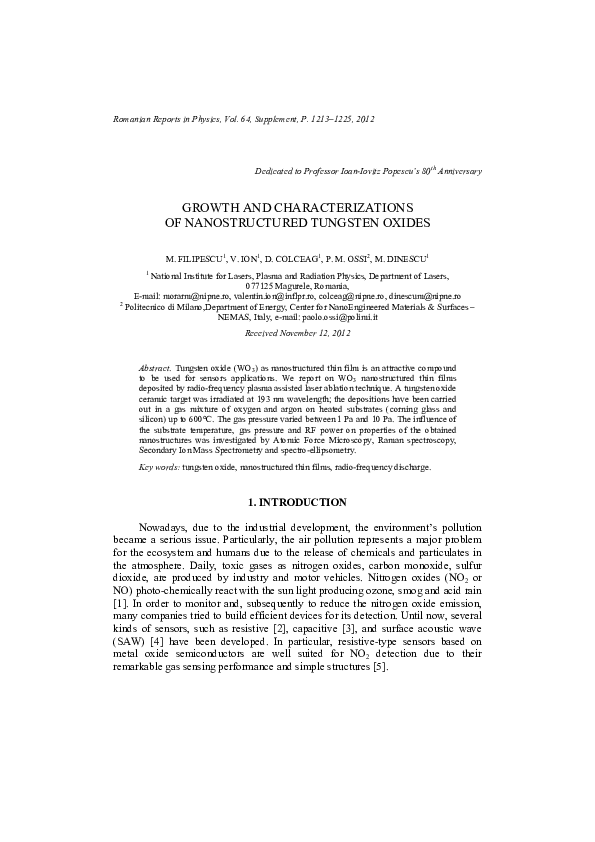 (PDF) Growth and Characterizations of Nanostructured Tungsten Oxides ...