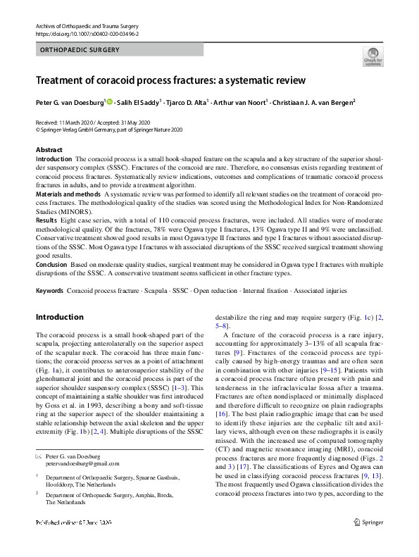 (PDF) Treatment of coracoid process fractures: a systematic review