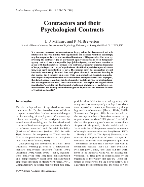 (PDF) Contractors and their Psychological Contracts