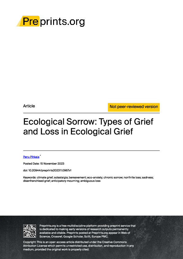 (PDF) Ecological Sorrow: Types of grief and loss in ecological grief