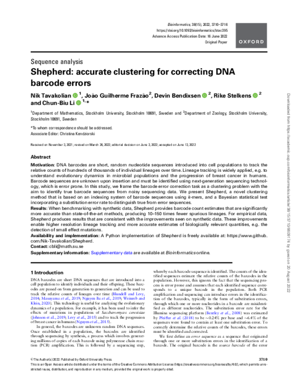 (PDF) Shepherd: Efficient Clustering to Correct DNA Barcodes