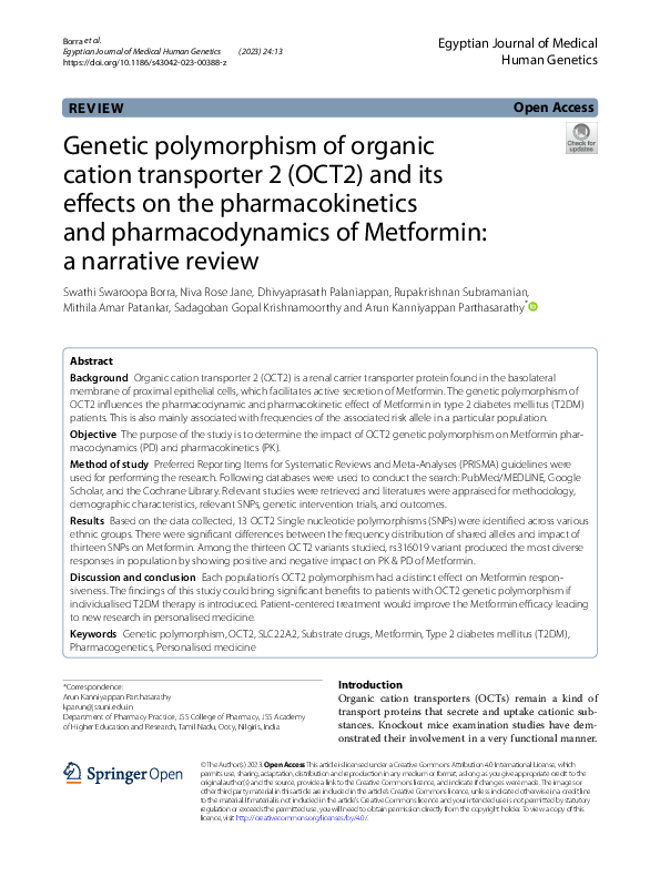(PDF) Genetic polymorphism of organic cation transporter 2 (OCT2) and ...