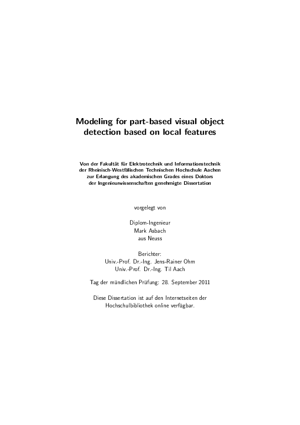 Pdf Modeling For Part Based Visual Object Detection Based On Local Features Mark Asbach 
