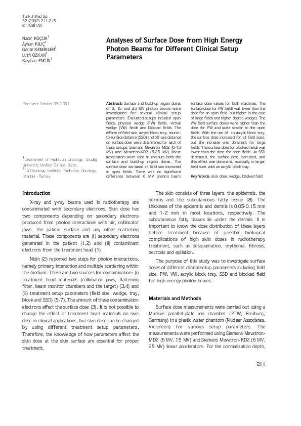 (PDF) Analyses of Surface Dose from High Energy Photon Beams for Different Clinical Setup Parameters
