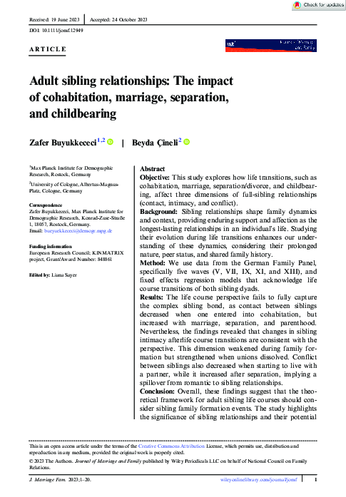 (PDF) Adult sibling relationships: The impact of cohabitation, marriage ...