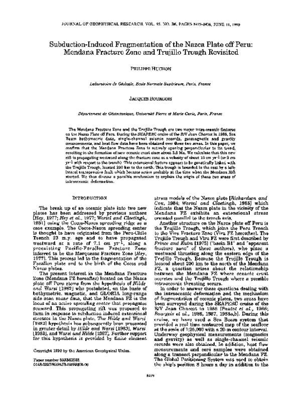 Subduction-Induced Fragmentation of the Nazca Plate off Peru: Mendana ...