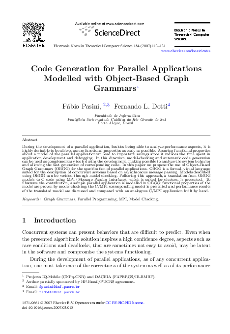(PDF) Code Generation for Parallel Applications Modelled with Object-Based Graph Grammars
