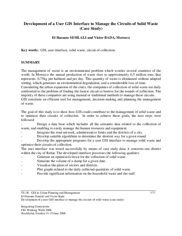 (PDF) Development of a User GIS Interface to Manage the Circuits of Solid Waste (Case Study)