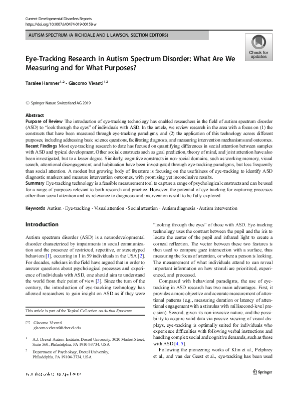 (PDF) Eye-Tracking Research in Autism Spectrum Disorder: What Are We Measuring and for What ...