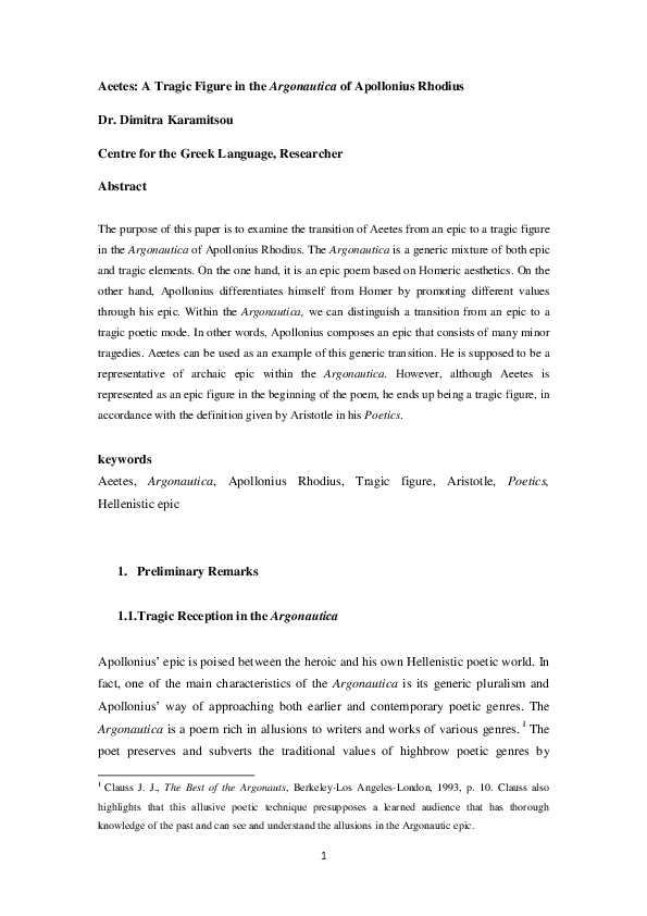 (PDF) Aeetes: A Tragic Figure in the Argonautica of Apollonius Rhodius