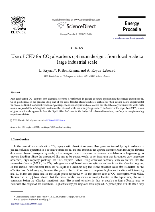 (PDF) Use of CFD for CO2 absorbers optimum design : from local scale to ...