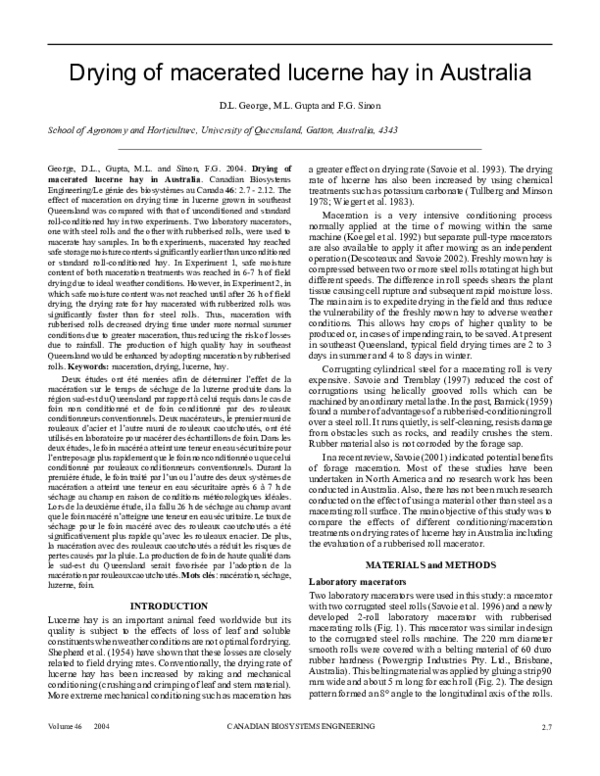 (PDF) Drying of macerated lucerne hay in Australia
