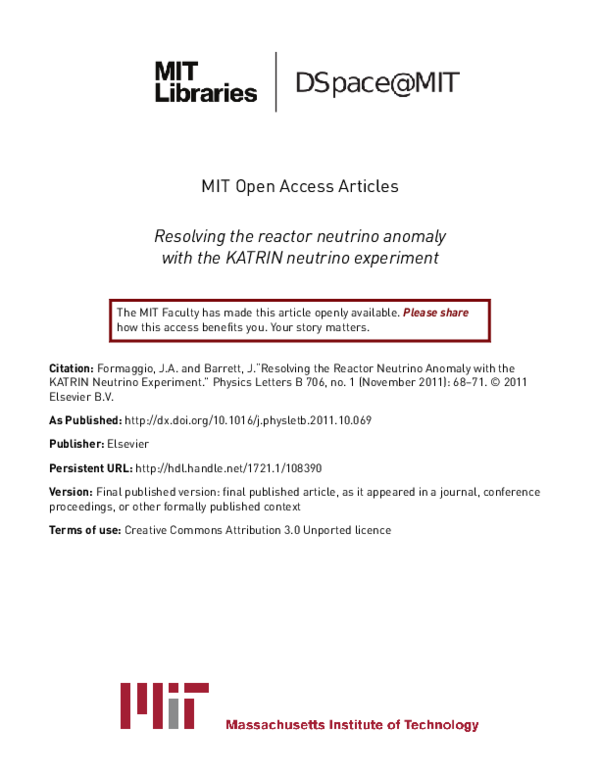 (PDF) Resolving the reactor neutrino anomaly with the KATRIN neutrino ...