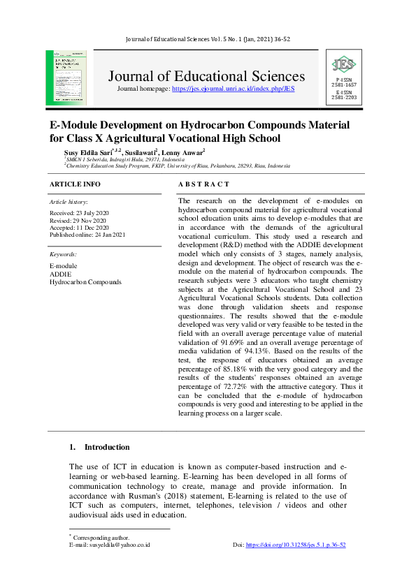 (PDF) E-Module Development on Hydrocarbon Compounds Material for Class X Agricultural Vocational ...