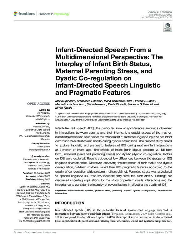 (PDF) Infant-Directed Speech From a Multidimensional Perspective: The Interplay of Infant Birth ...