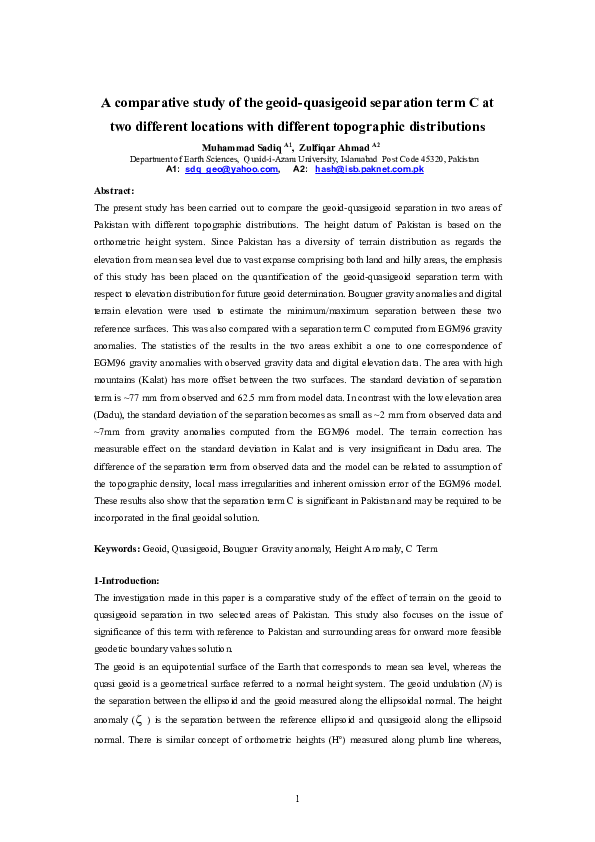 (PDF) A comparative study of the geoid-quasigeoid separation term C at ...