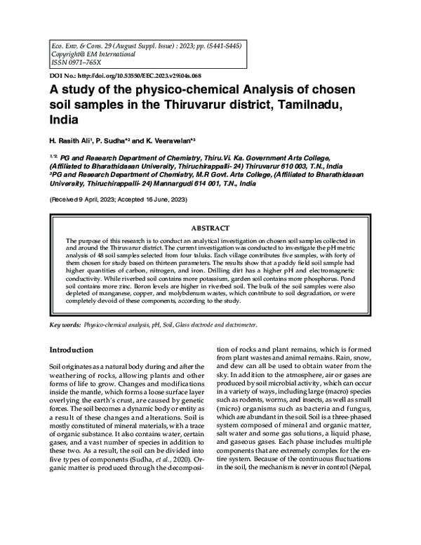 (PDF) A study of the physico-chemical Analysis of chosen soil samples ...