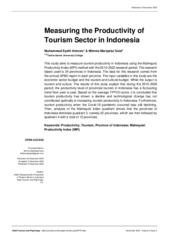 (PDF) Measuring the Productivity of Tourism Sector in Indonesia
