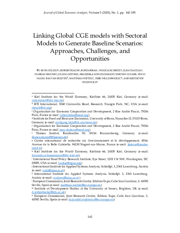 (PDF) Linking Global CGE models with Sectoral Models to Generate ...