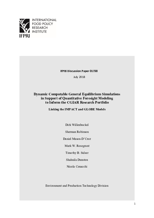 (PDF) Dynamic Computable General Equilibrium Simulations in Support of Quantitative Foresight ...