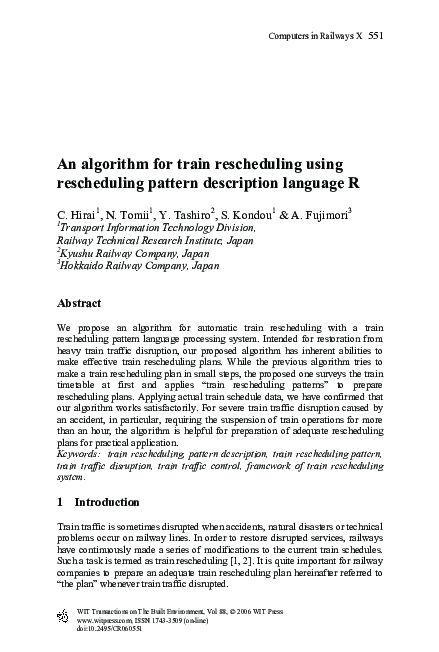 Pdf An Algorithm For Train Rescheduling Using Rescheduling Pattern