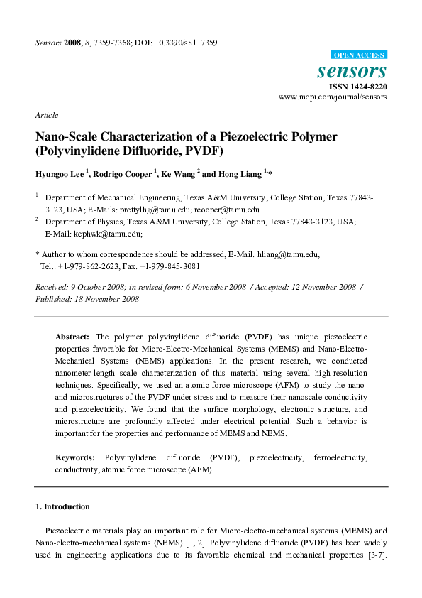 (PDF) Nano-Scale Characterization of a Piezoelectric Polymer (Polyvinylidene Difluoride, PVDF)