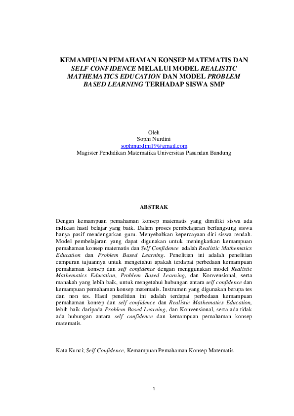 (PDF) Kemampuan Pemahaman Konsep Matematis Dan Self Confidence Melalui Model Realistic ...