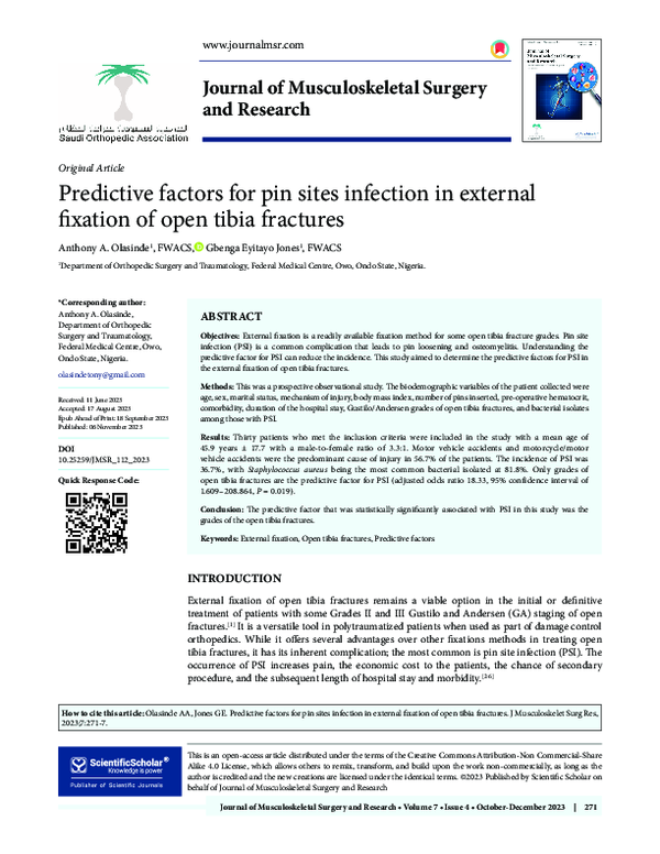 (PDF) Predictive factors for pin sites infection in external fixation ...