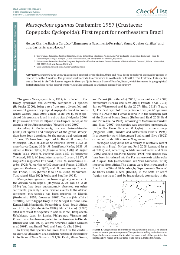 (PDF) Mesocyclops ogunnus Onabamiro 1957 (Crustacea: Copepoda ...