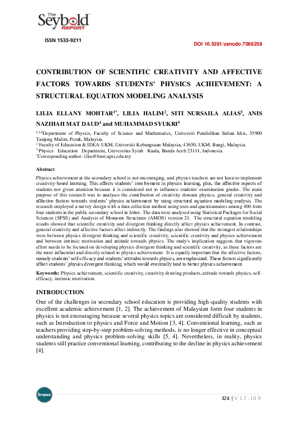 (PDF) Contribution of Scientific Creativity and Affective Factors ...