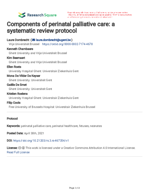 (PDF) Components of perinatal palliative care: a systematic review protocol
