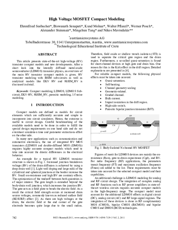 Pdf High Voltage Mosfet Compact Modeling
