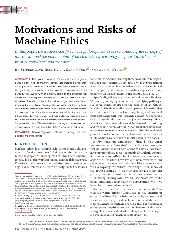 (PDF) The Motivations and Risks of Machine Ethics