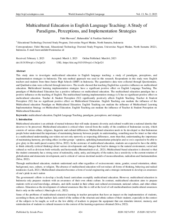 (PDF) Multicultural Education in English Language Teaching: A Study of ...