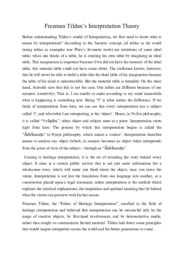 (DOC) Freeman Tilden's Interpretation Theory