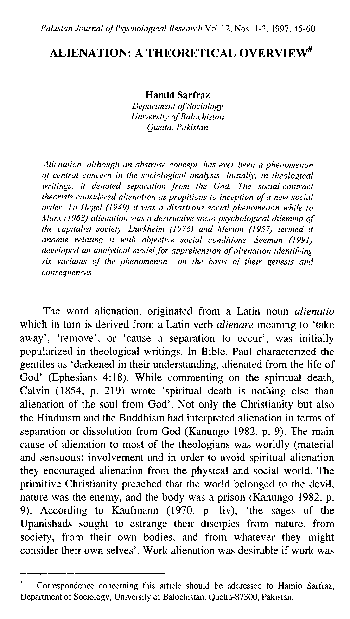 (PDF) Alienation: A Theoretical Overview