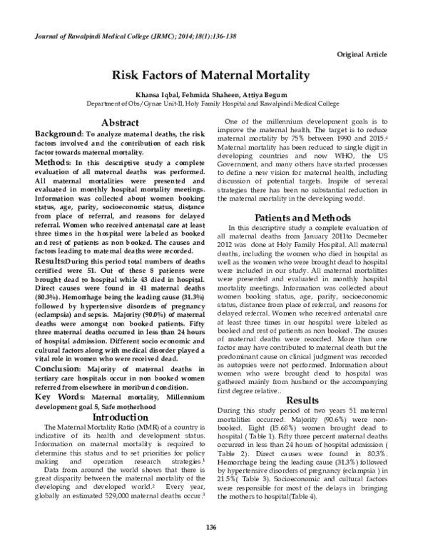 (PDF) Risk Factors of Maternal Mortality