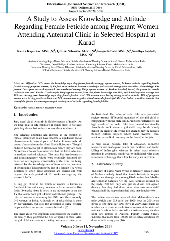 (PDF) A Study to Assess Knowledge and Attitude Regarding Female ...