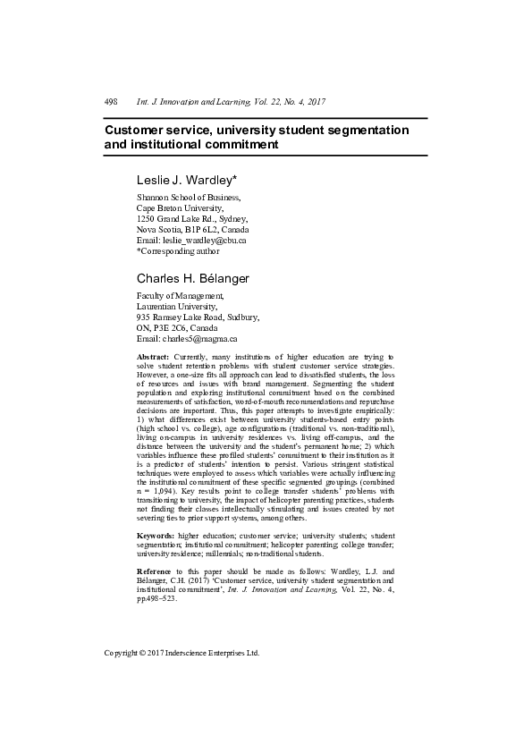 (PDF) Customer service, university student segmentation and ...