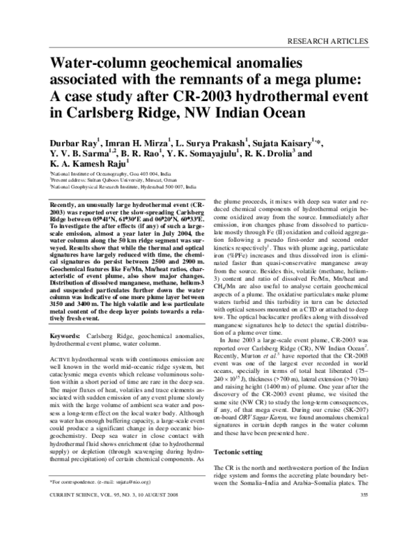 (PDF) Water-column geochemical anomalies associated with the remnants ...
