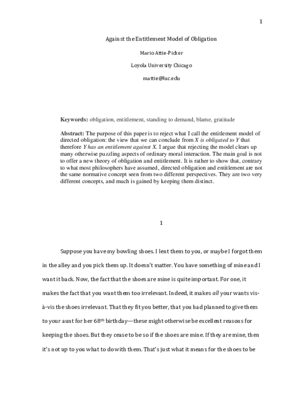(PDF) Against the Entitlement Model of Obligation